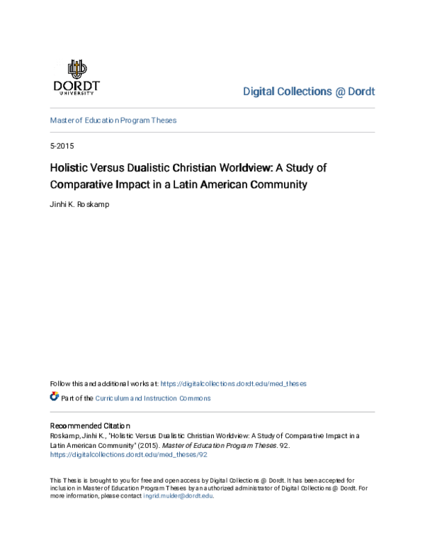 (PDF) Holistic Versus Dualistic Christian Worldview: A Study of ...