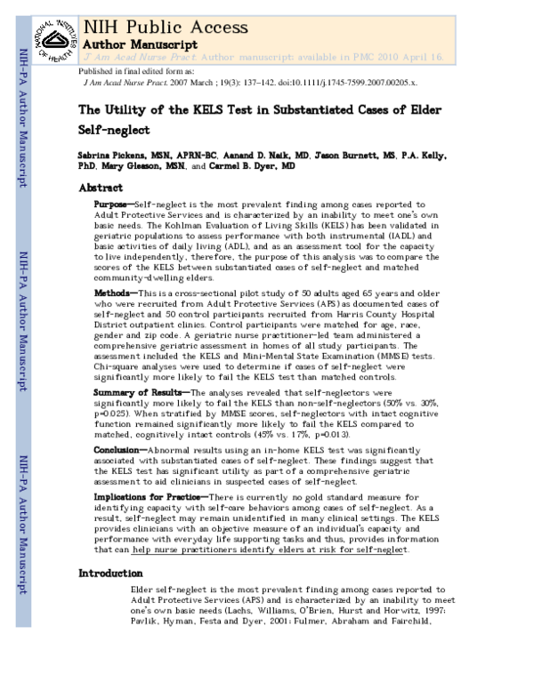 (PDF) The utility of the Kohlman evaluation of living skills test is ...