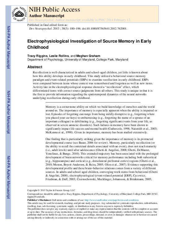 (PDF) Electrophysiological Investigation of Source Memory in Early Childhood