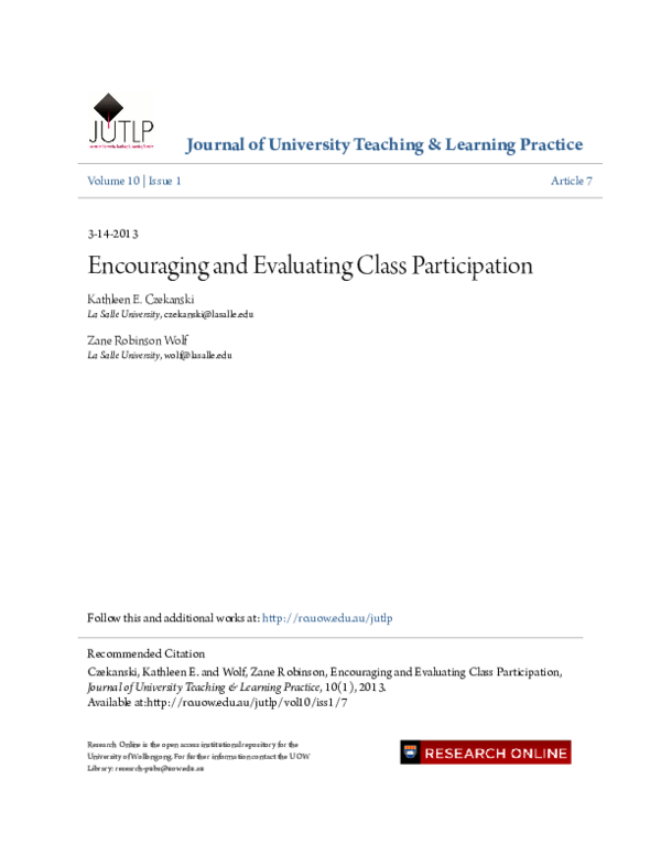 (PDF) Encouraging and Evaluating Class Participation