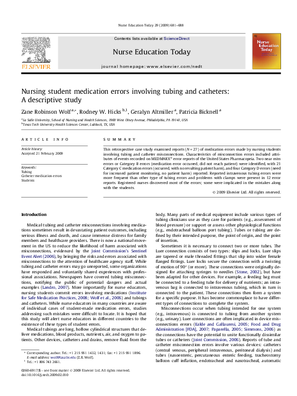 (PDF) Nursing student medication errors involving tubing and catheters ...