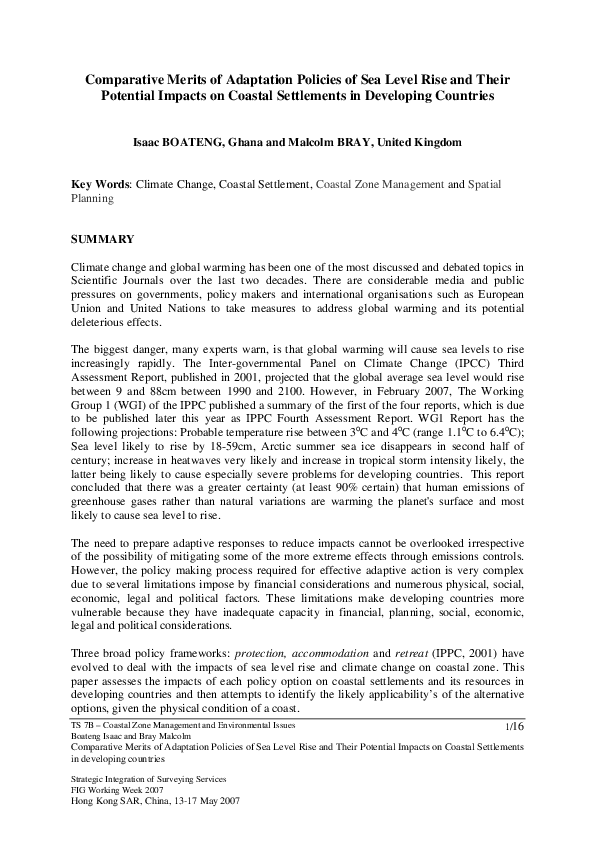 (PDF) Comparative Merits of Adaptation Policies of Sea Level Rise and ...