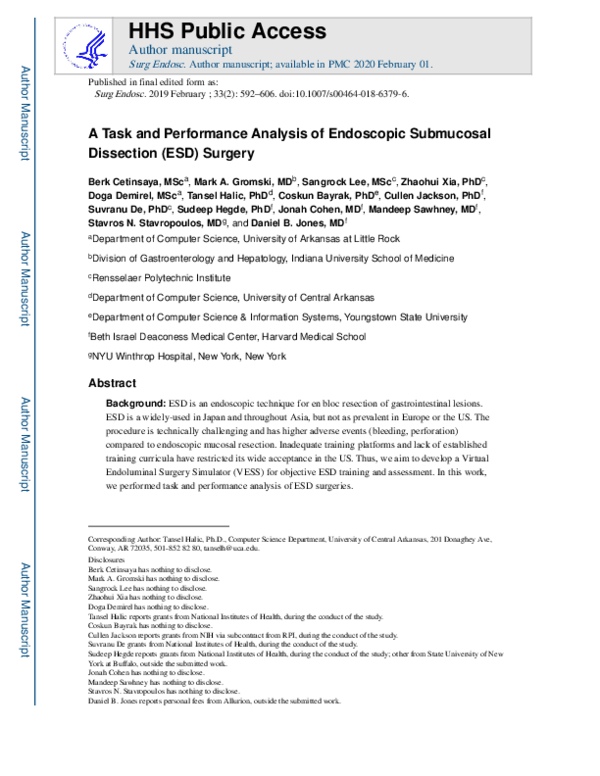 (PDF) A task and performance analysis of endoscopic submucosal ...