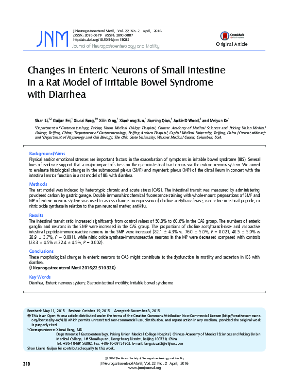 (PDF) Changes in enteric neurons of small intestine in a rat model of ...