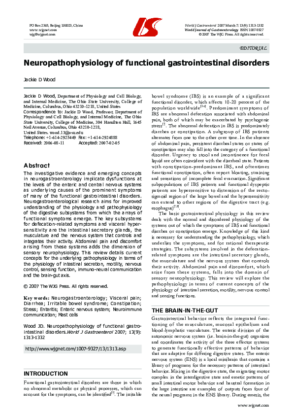 (PDF) Neuropathophysiology of functional gastrointestinal disorders