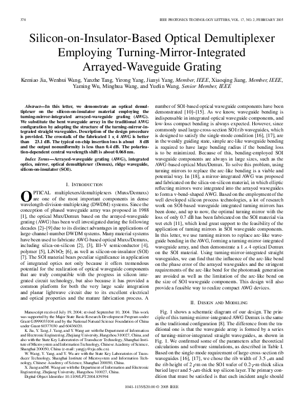 (PDF) Silicon-on-insulator-based optical demultiplexer employing turning-mirror-integrated ...