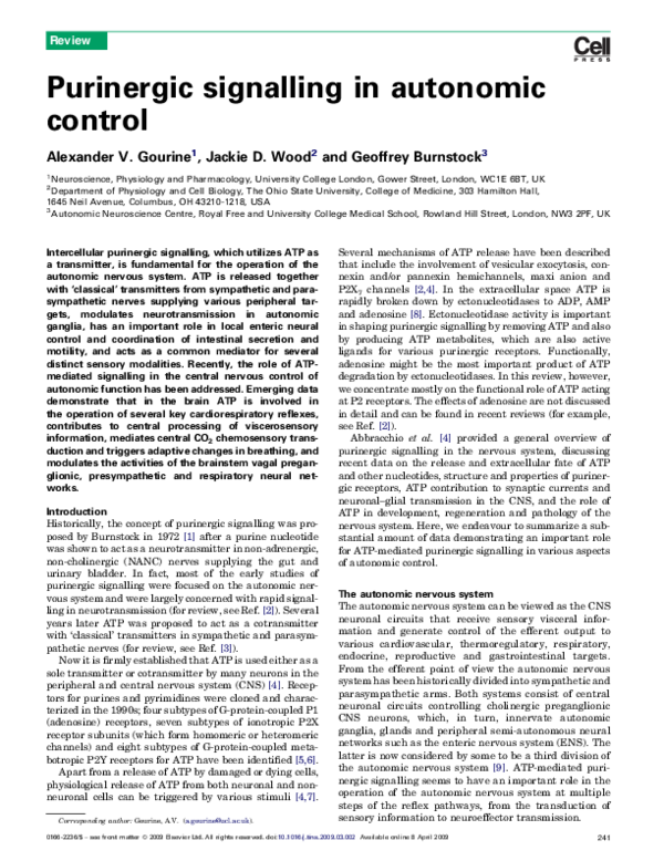 (PDF) Purinergic signalling in autonomic control
