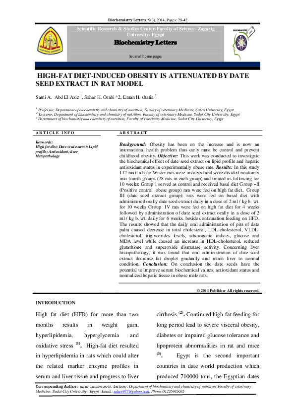 (PDF) High-Fat Diet-Induced Obesity is Attenuated by Date Seed Extract ...
