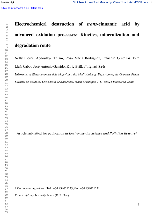 (PDF) Electrochemical destruction of trans-cinnamic acid by advanced ...