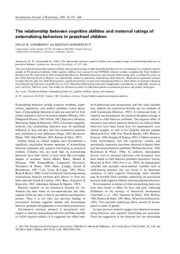(PDF) The relationship between cognitive abilities and maternal ratings ...