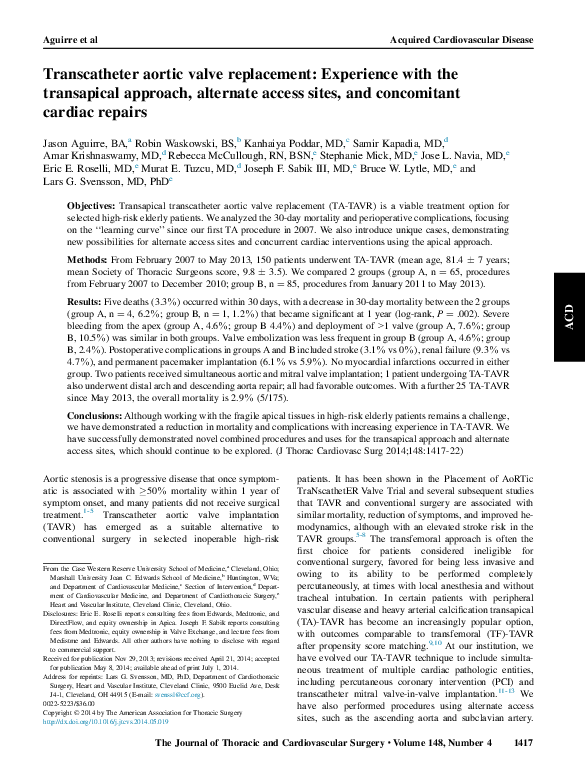 (PDF) Transcatheter Aortic Valve Replacement: Experience with the ...
