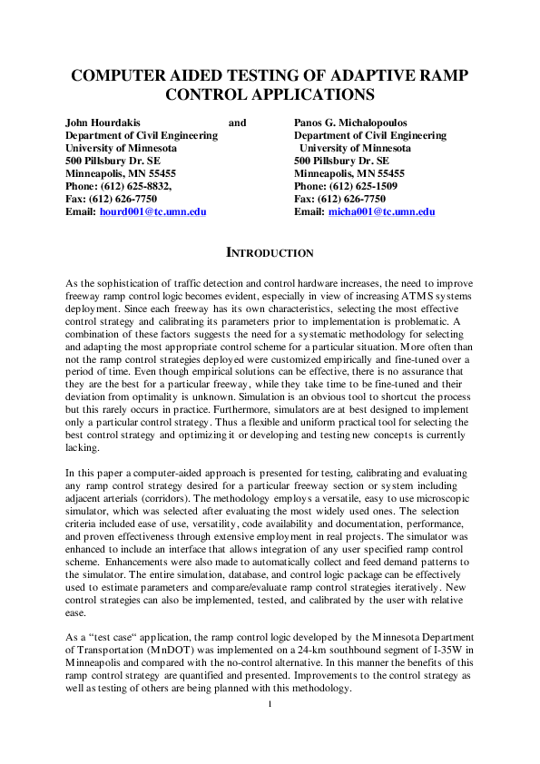 Pdf Computer Aided Testing Of Adaptive Ramp Control Applications