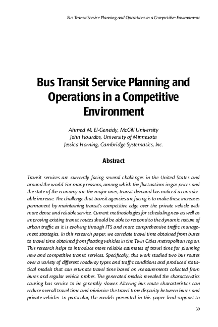 (PDF) Bus Transit Service Planning and Operations in a Competitive ...