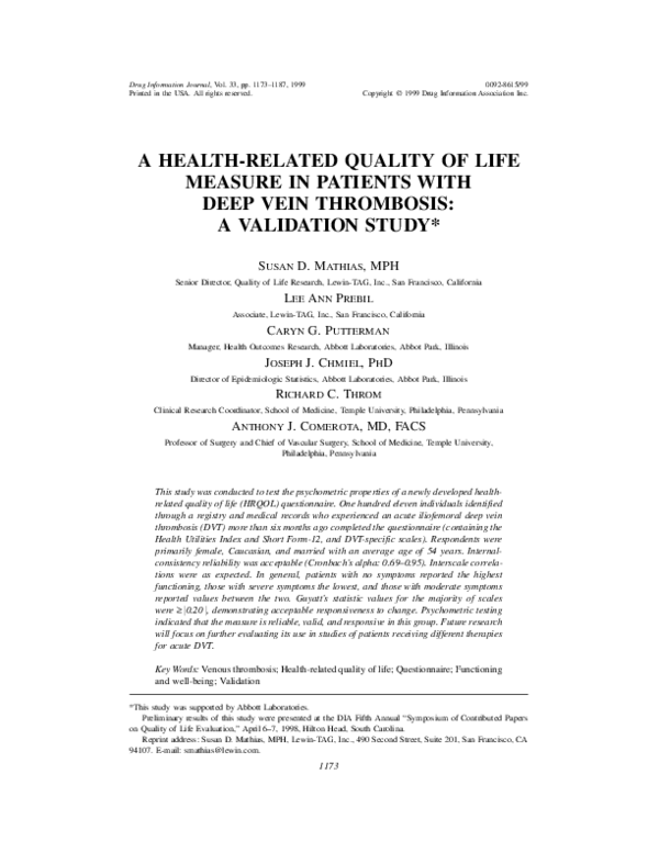 (PDF) A Health-Related Quality of Life Measure in Patients with Deep ...