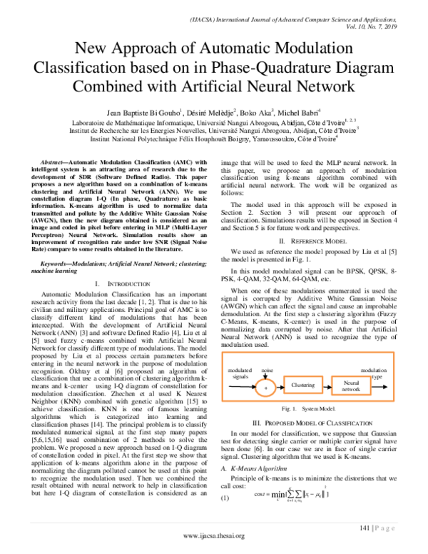 Pdf New Approach Of Automatic Modulation Classification Based On In Phase Quadrature Diagram