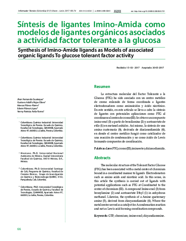 (PDF) Síntesis de ligantes Imino-Amida como modelos de ligantes ...