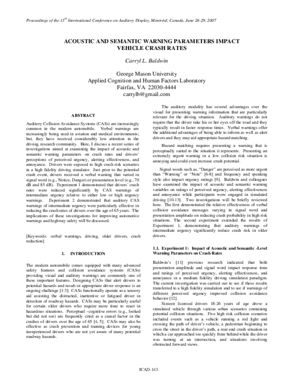 (PDF) Acoustic and semantic warning parameters impact vehicle crash rates