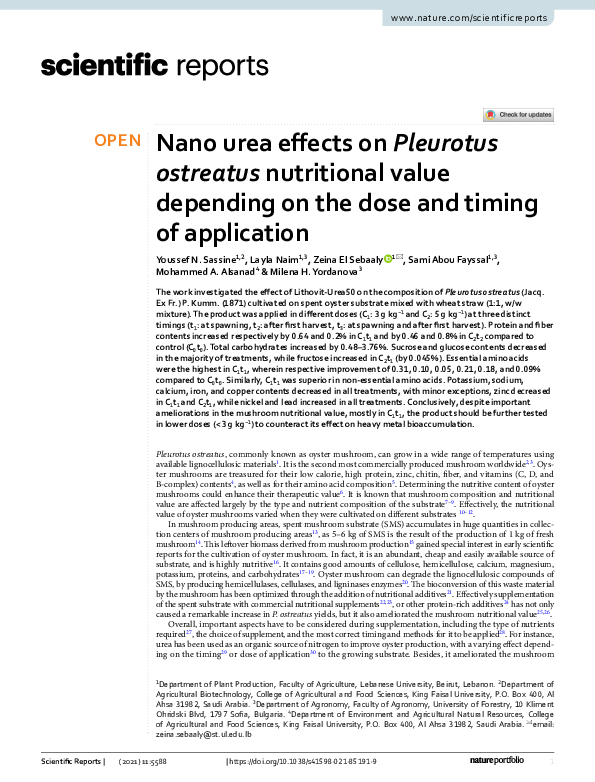 (PDF) Nano urea effects on Pleurotus ostreatus nutritional value ...