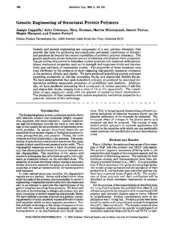 (PDF) Genetic engineering of structural protein polymers