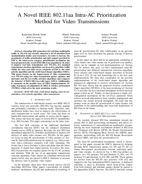 (PDF) A novel IEEE 802.11aa intra-AC prioritization method for video ...