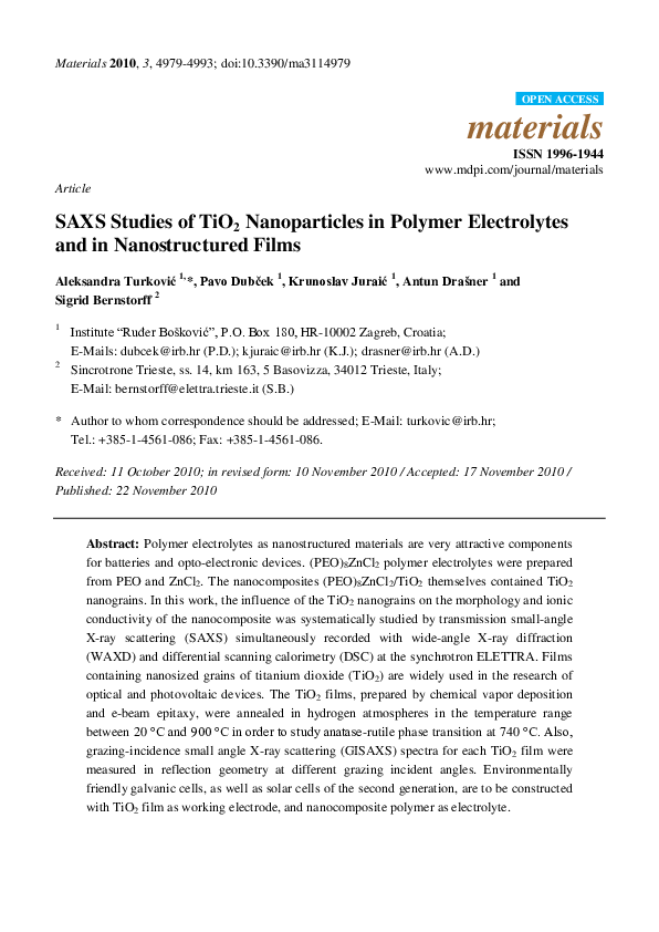 (PDF) SAXS Studies of TiO2 Nanoparticles in Polymer Electrolytes and in ...