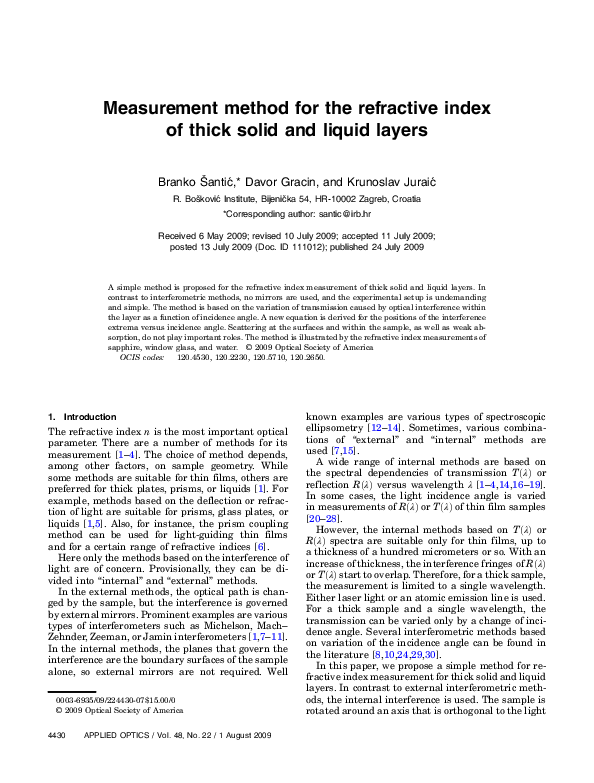 (PDF) Measurement method for the refractive index of thick solid and ...