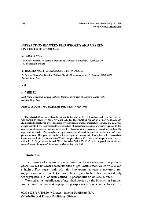 (PDF) Interaction between phosphorus and oxygen on the Fe(111) surface