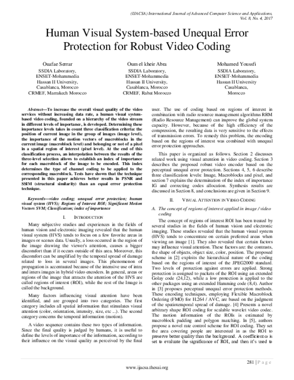 (PDF) Human Visual System-based Unequal Error Protection for Robust Video Coding