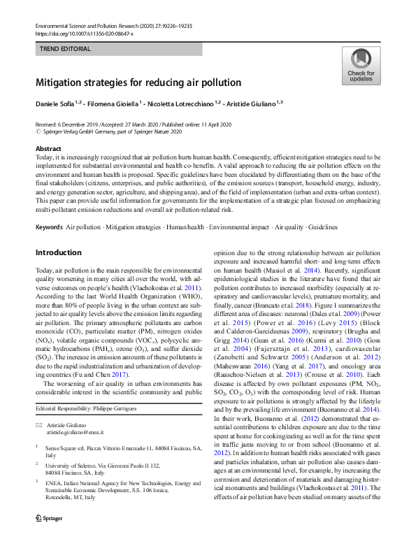 (PDF) Mitigation strategies for reducing air pollution