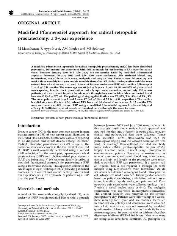 (PDF) Modified Pfannenstiel approach for radical retropubic ...