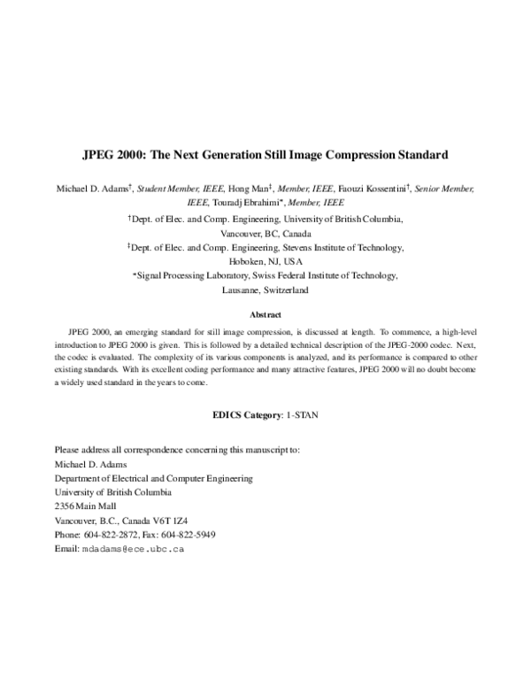 (PDF) JPEG 2000: The next generation still image compression standard