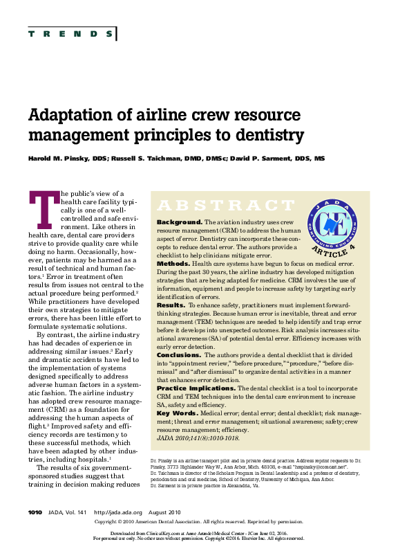 (PDF) Adaptation of Airline Crew Resource Management Principles to ...