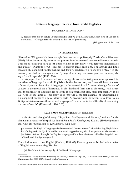 (PDF) Ethics in language: the case from world Englishes