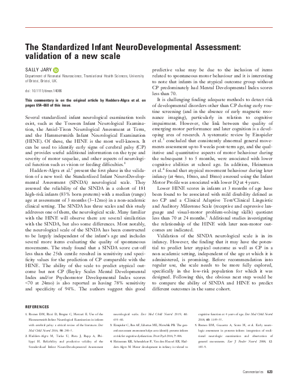 (PDF) The Standardized Infant NeuroDevelopmental Assessment: validation ...