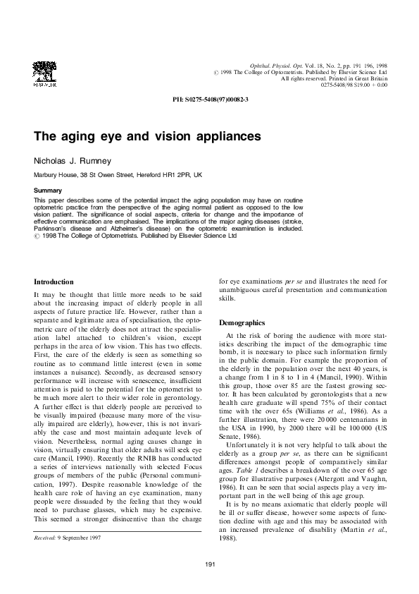 (PDF) The aging eye and vision appliances