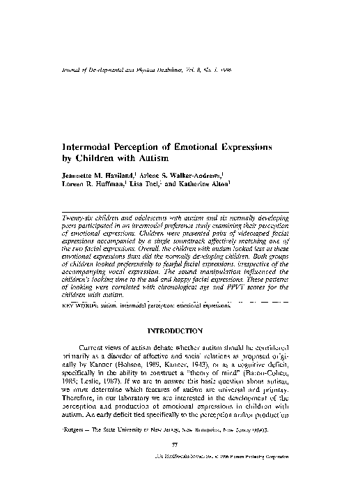 (PDF) Intermodal perception of emotional expressions by children with ...