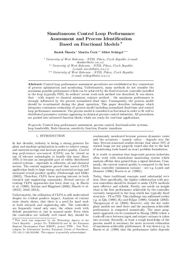 (PDF) Simultaneous Control Loop Performance Assessment and Process Identification Based on ...