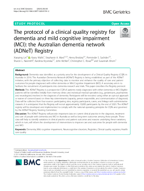 (PDF) The protocol of a clinical quality registry for dementia and mild ...