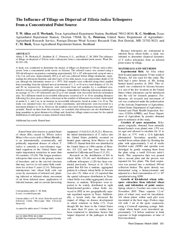 (PDF) The Influence of Tillage on Dispersal of Tilletia indica ...