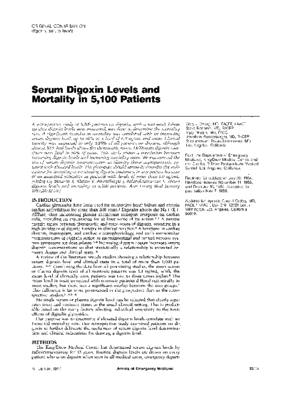 (PDF) Serum digoxin levels and mortality in 5,100 patients
