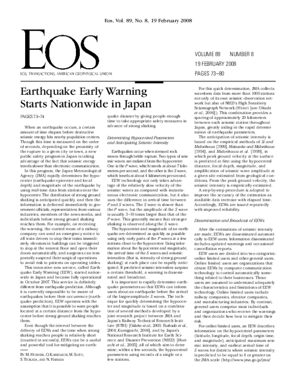 (PDF) Earthquake Early Warning Starts Nationwide in Japan