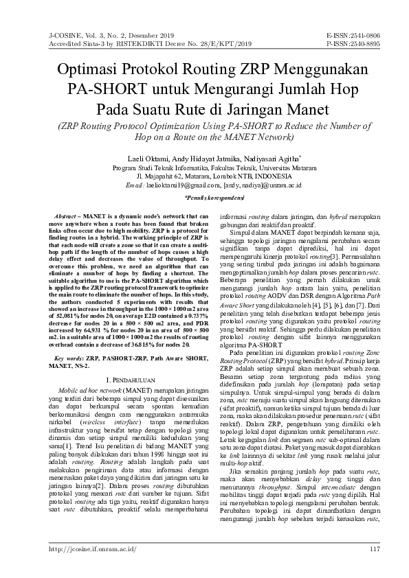 (PDF) Optimasi Protokol Routing ZRP Menggunakan PA-SHORT untuk ...