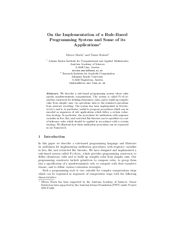 (PDF) On the implementation of a rule-based programming system and some of its applications