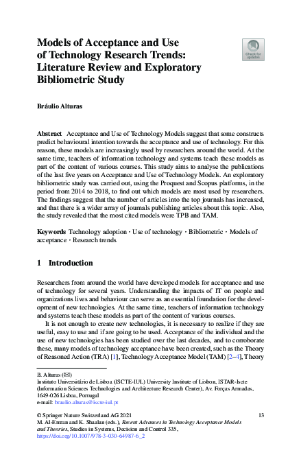 (PDF) Models of Acceptance and Use of Technology Research Trends ...