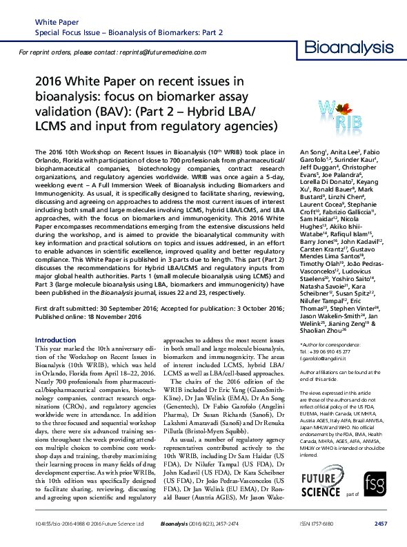 (PDF) 2016 White Paper on recent issues in bioanalysis: focus on ...