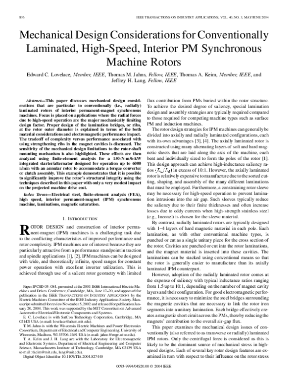 (PDF) Mechanical Design Considerations for Conventionally Laminated, High-Speed, Interior PM ...