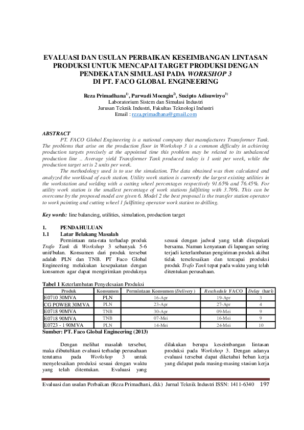 (PDF) Evaluasi Dan Usulan Perbaikan Keseimbangan Lintasan Produksi ...