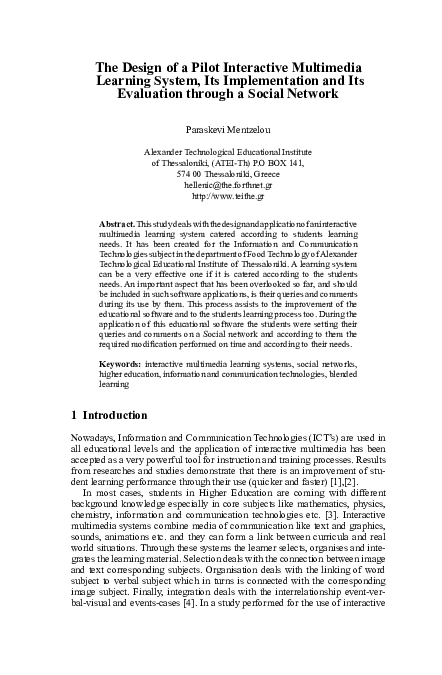 (PDF) The Design of a Pilot Interactive Multimedia Learning System, Its ...