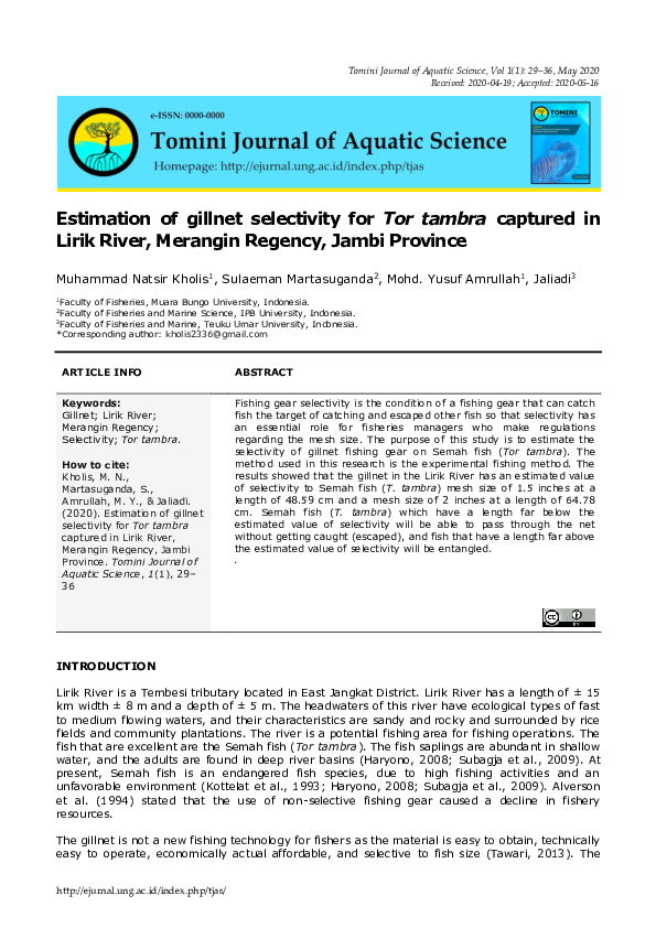 (PDF) Estimation of gillnet selectivity for Tor tambra captured in ...