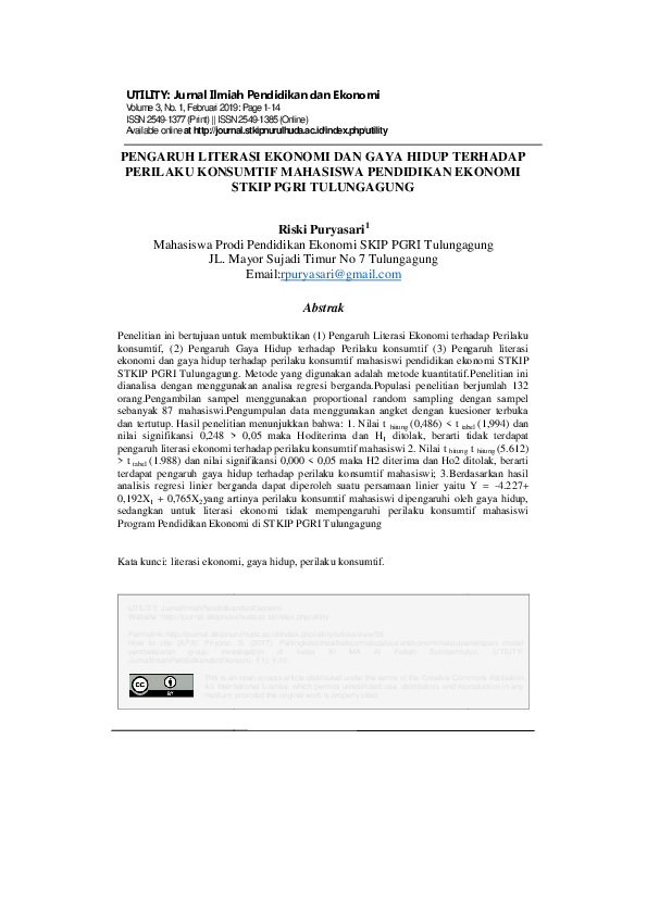 (PDF) Pengaruh Literasi Ekonomi Dan Gaya Hidup Terhadap Perilaku Konsumtif Mahasiswa Pendidikan ...